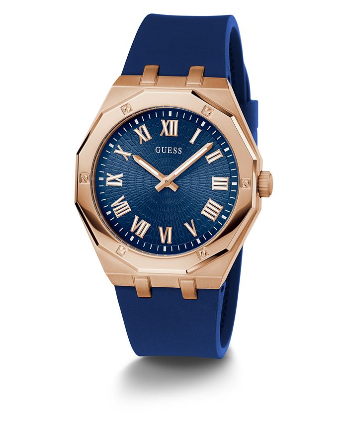 GUESS Men's Analog Blue Silicone Watch 42mm - Macy's