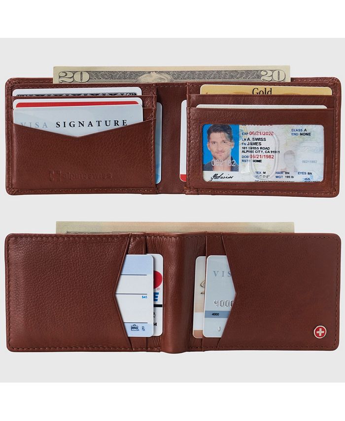 Alpine Swiss Mens Slimfold Wallet RFID Safe Bifold Genuine Leather ID ...