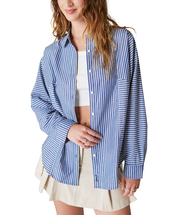 Lucky Brand Women's Striped Oversized Seamed Shirt - Macy's