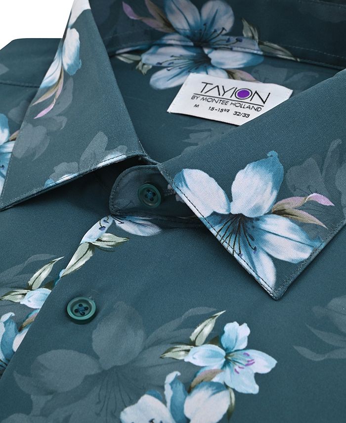 Tayion Collection Men's Slim-Fit Mini-Floral Dress Shirt - Macy's