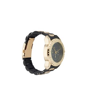 Rocawear Men's Analog Matte Black and Shiny Gold-Tone Link Rubber Strap ...