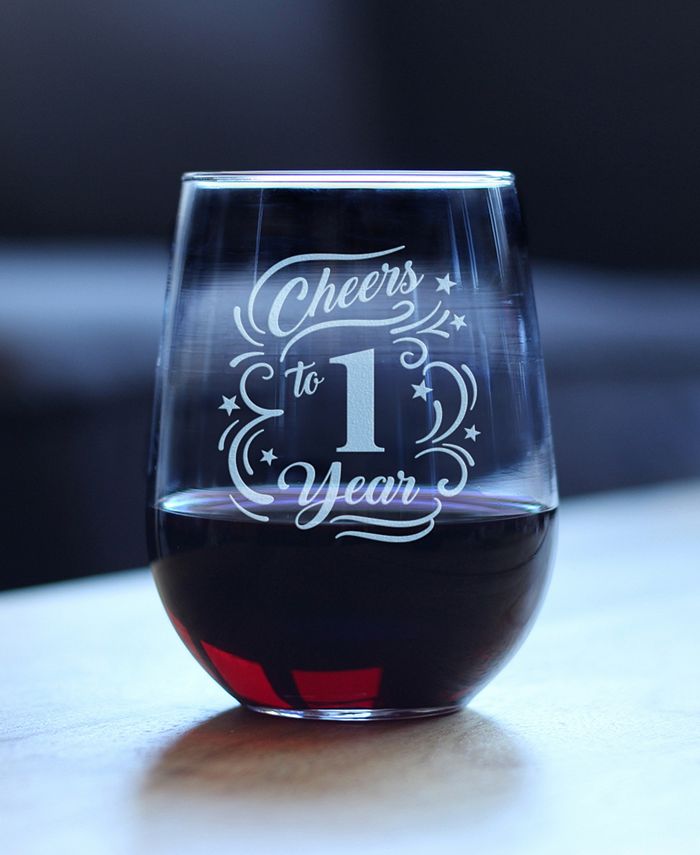 Bevvee Cheers to 1 Year 1st Anniversary Gifts Stem Less Wine Glass, 17 ...