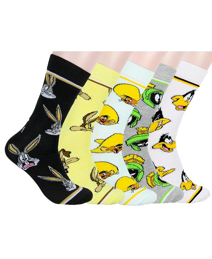 Looney Tunes Socks Allover Character Faces 5 Pair Adult Unisex Crew ...