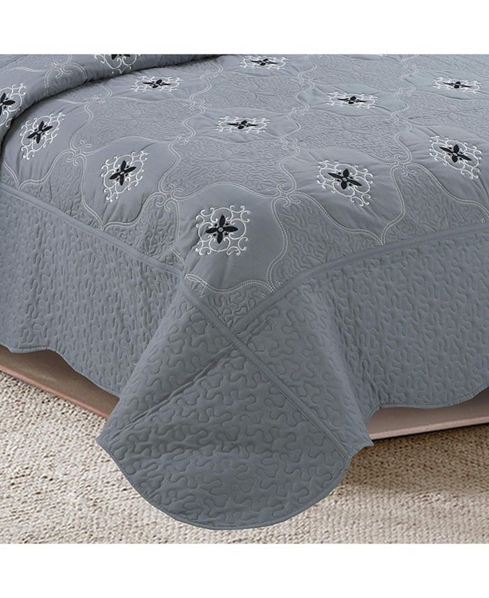 MarCielo 3 Piece Quilted Embroidery Quilts Bedspreads Set Emma Queen ...