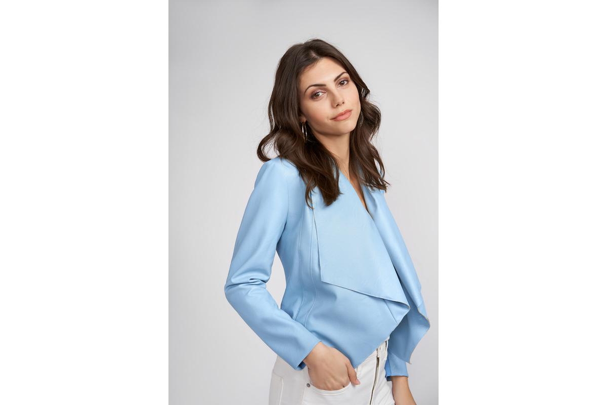 Click here for Lauren Faux Leather Jacket - Sky blue|carolina blu... prices