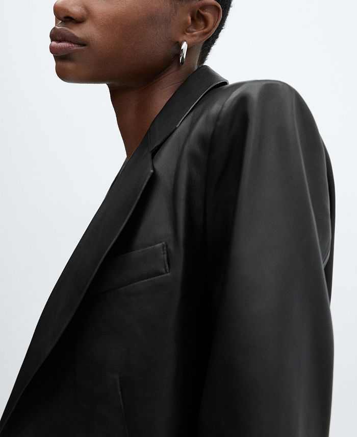 MANGO Women's 100% Leather Blazer - Macy's