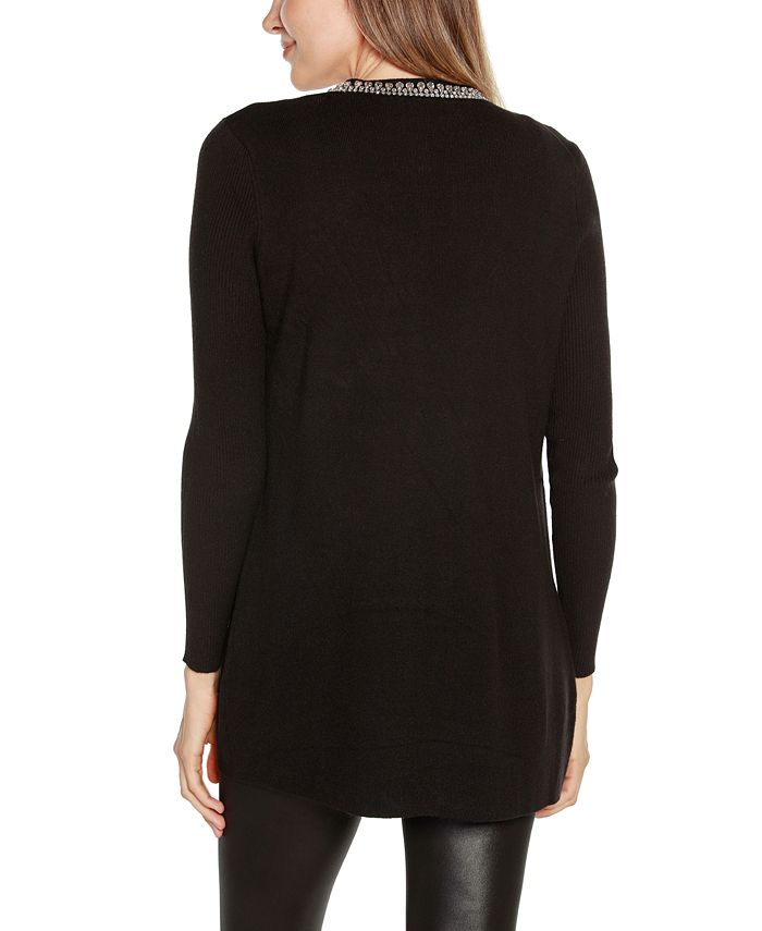 Belldini Black Label Women's Rhinestone Trim Open-Front Cardigan ...