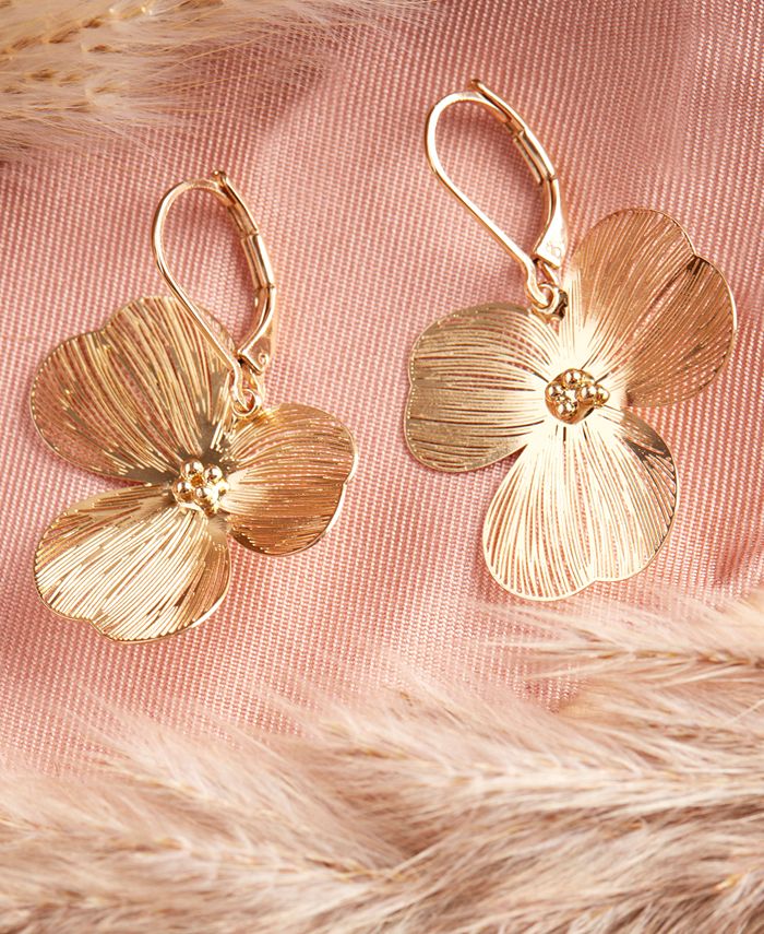 lonna & lilly Gold-Tone Open Flower Leverback Drop Earrings - Macy's