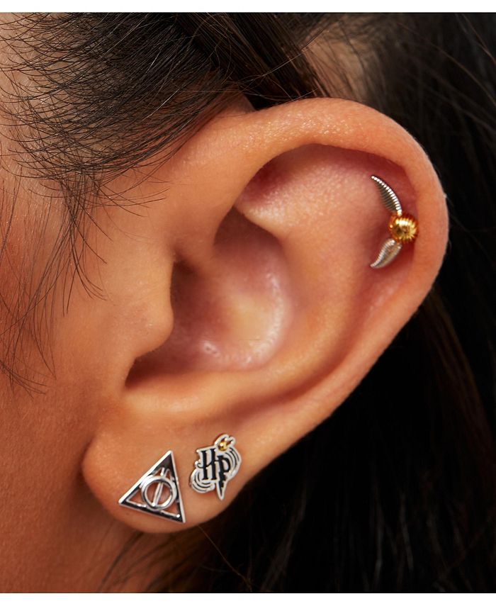 Harry Potter Silver Plated Stud Earrings Set HP, Deathly Hallows, and ...