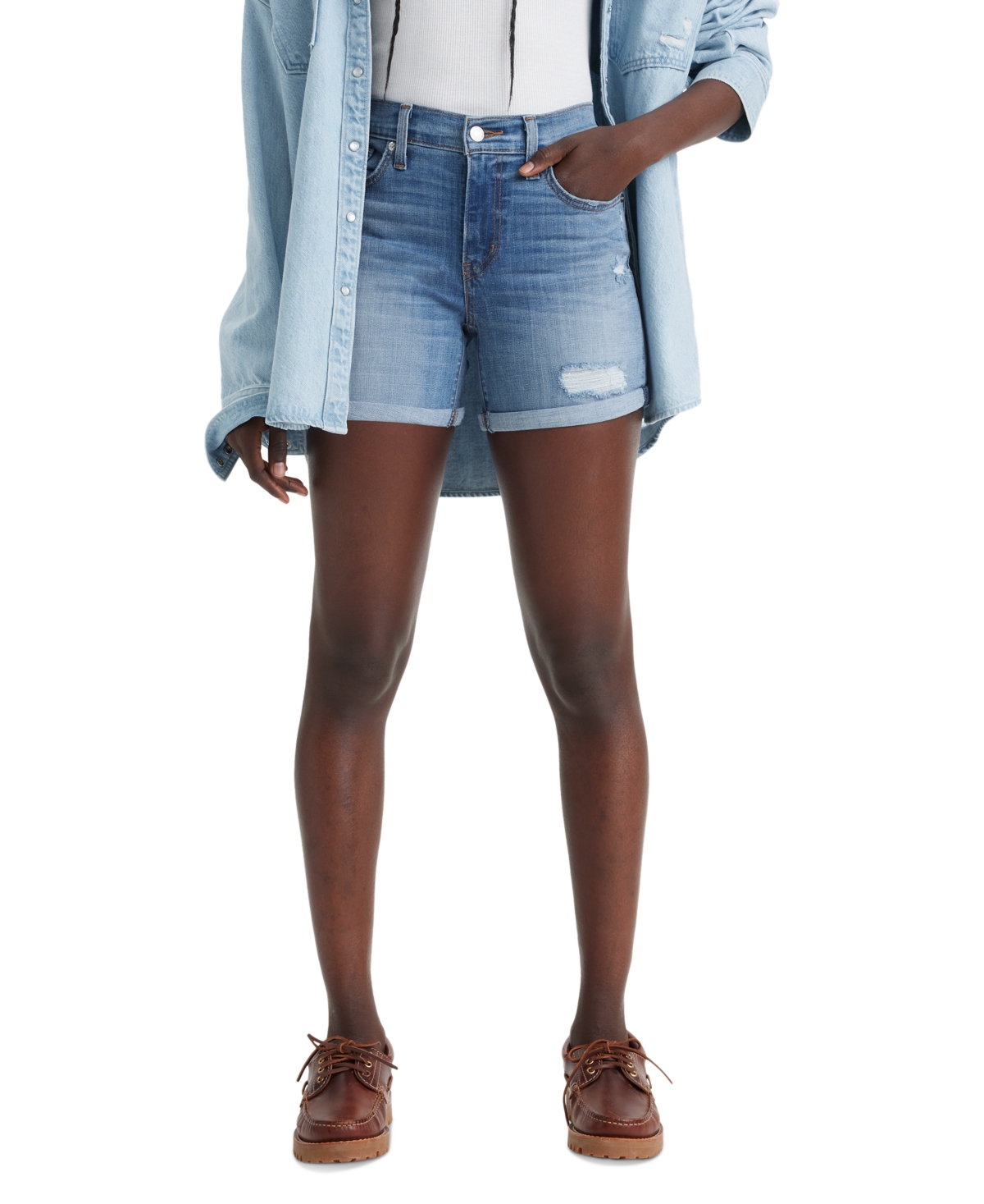 Click here for Levis Womens Mid Rise Mid-Length Stretch Shorts -... prices