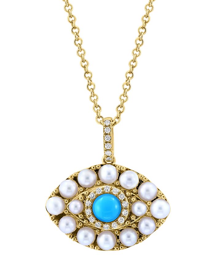 EFFY Collection EFFY® Turquoise, Freshwater Pearl (2 - 2-1/2mm ...
