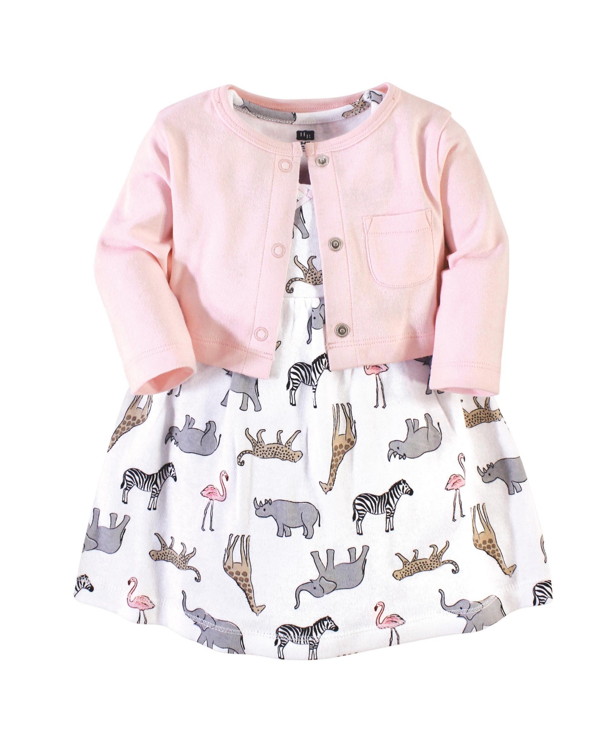 Hudson Baby Toddler Girl Cotton Dress and Cardigan 2pc Set  Farm Animals - Modern pink safari