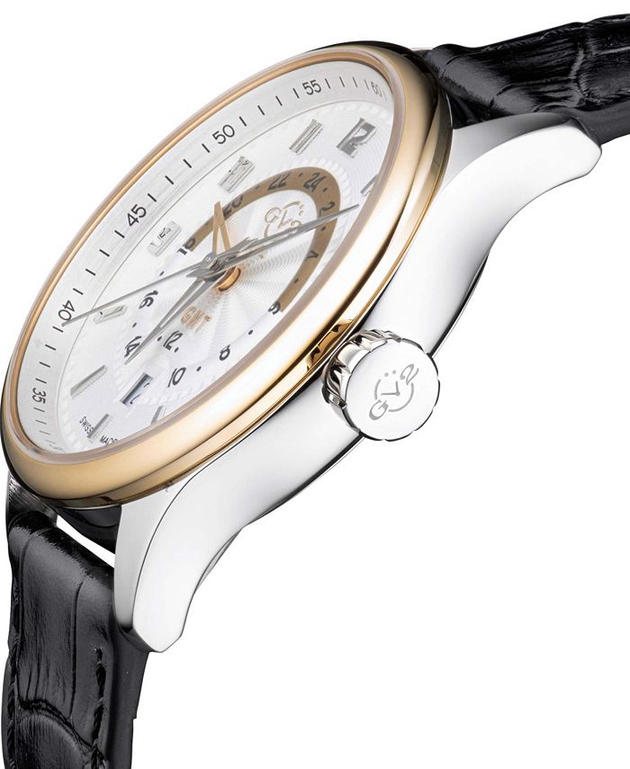 GV2 by Gevril Men's Giromondo Black Leather Watch 42mm - Macy's