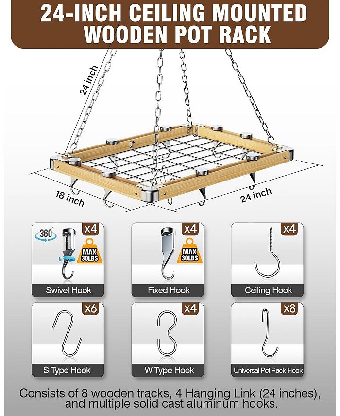 Cooks Standard Ceiling Mounted Wooden Pot Rack with Metal Grate ...