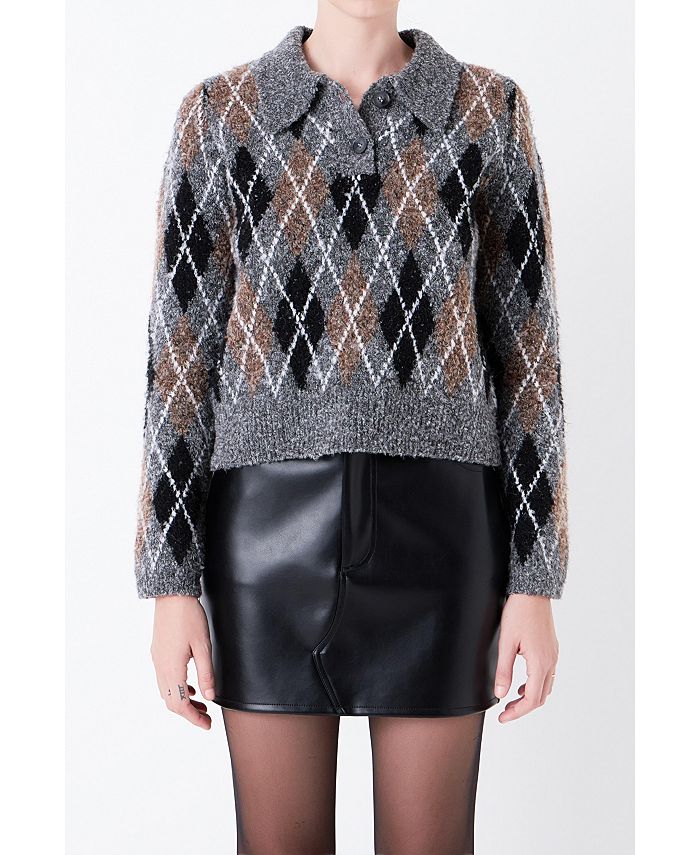 Grey Lab Women's Argyle Collared Sweater - Macy's