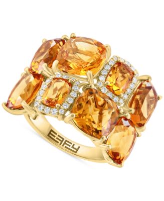 EFFY® Citrine (11-3/8 ct. t.w.) & Diamond (1/6 ct. t.w.) Halo Cluster ...