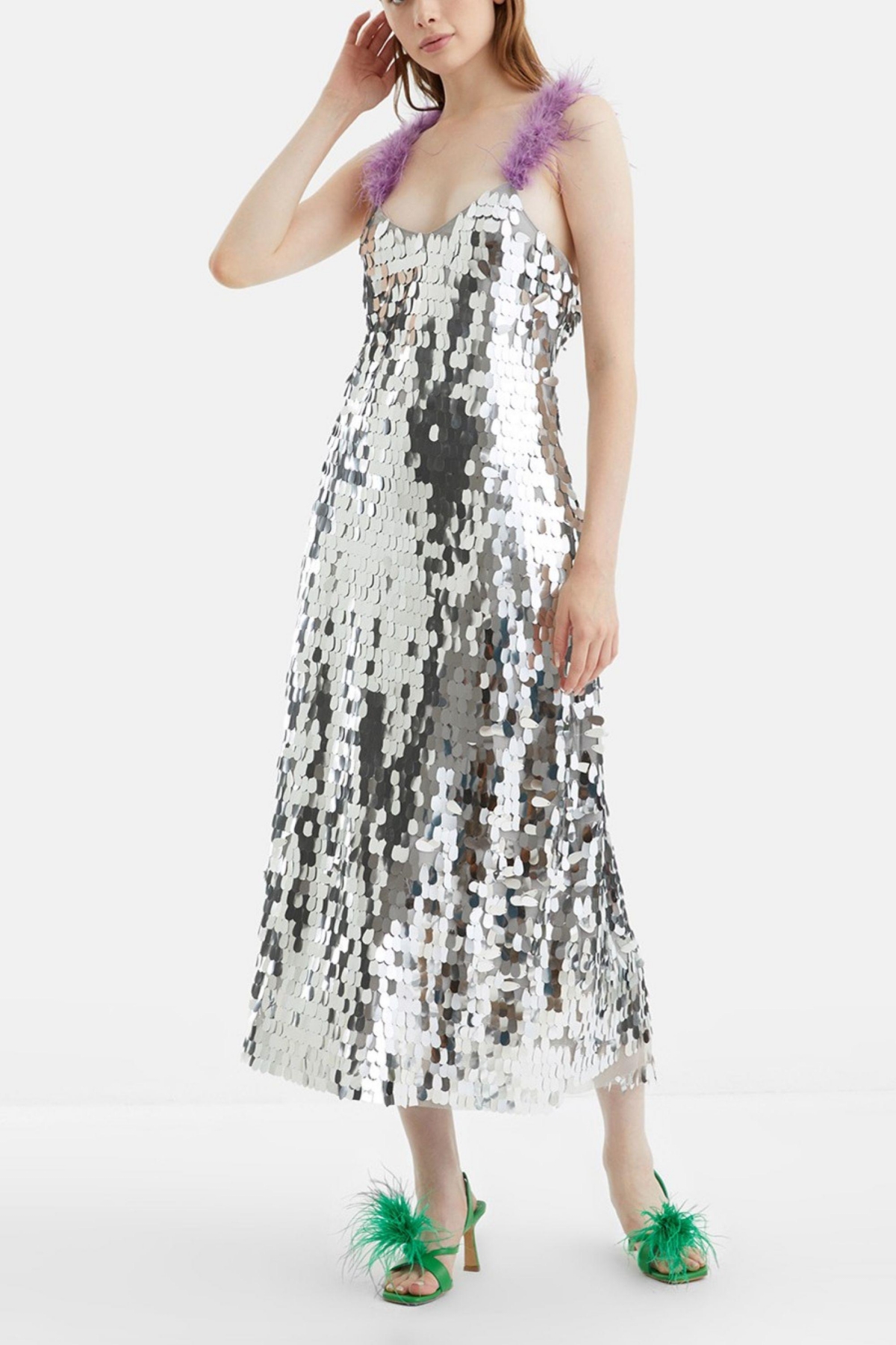 Click here for Nocturne Womens Sequined Long Dress - Silver prices