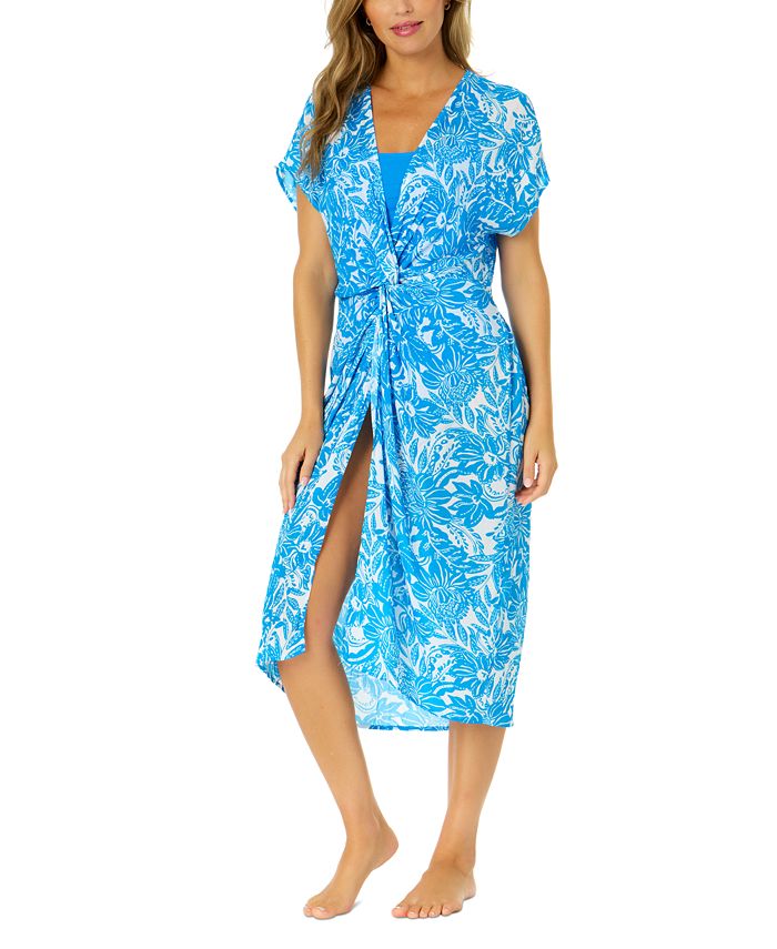 Anne Cole Women's Twist Front Short-Sleeve Dress Cover-Up - Macy's
