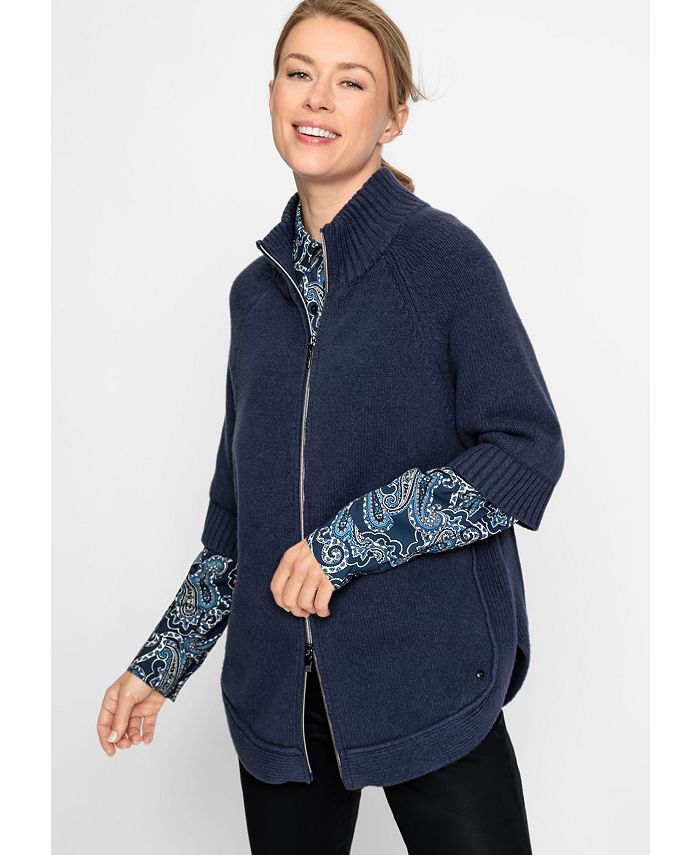 Olsen Women's Elbow Sleeve Cotton Blend Zip Front Cardigan Sweater - Macy's