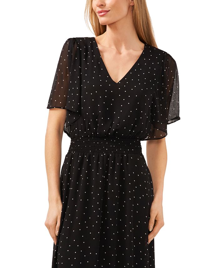 CeCe Women's Polka Dot Flutter-Sleeve Maxi Dress - Macy's