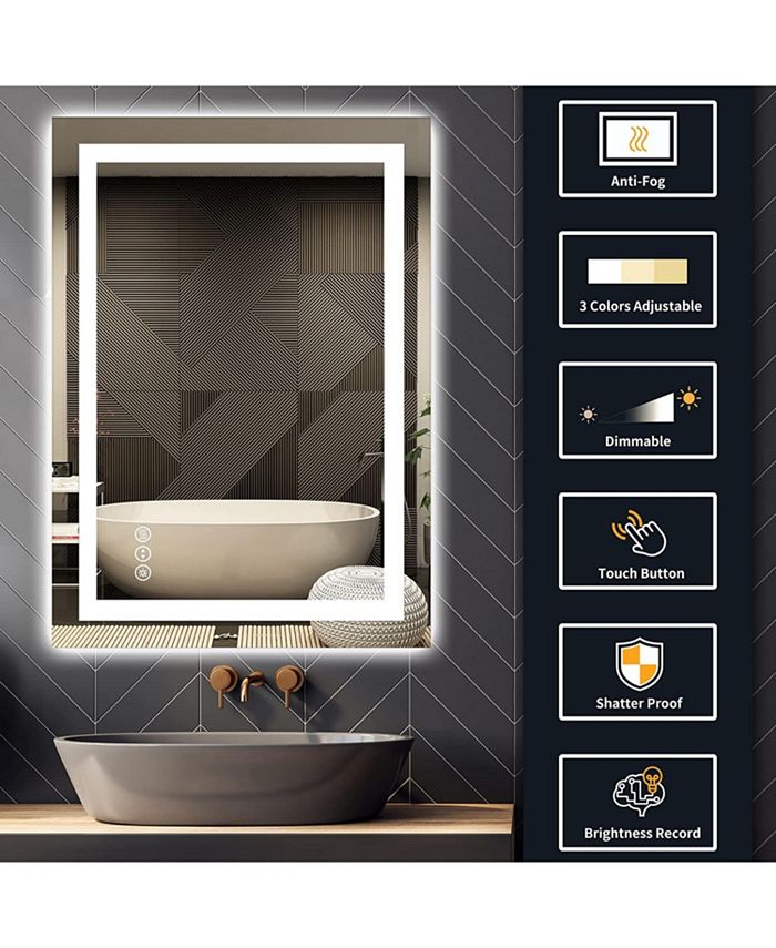 TOOLKISS Rectangular Frameless Vanity Mirror with Backlit and Front Light - Macy's