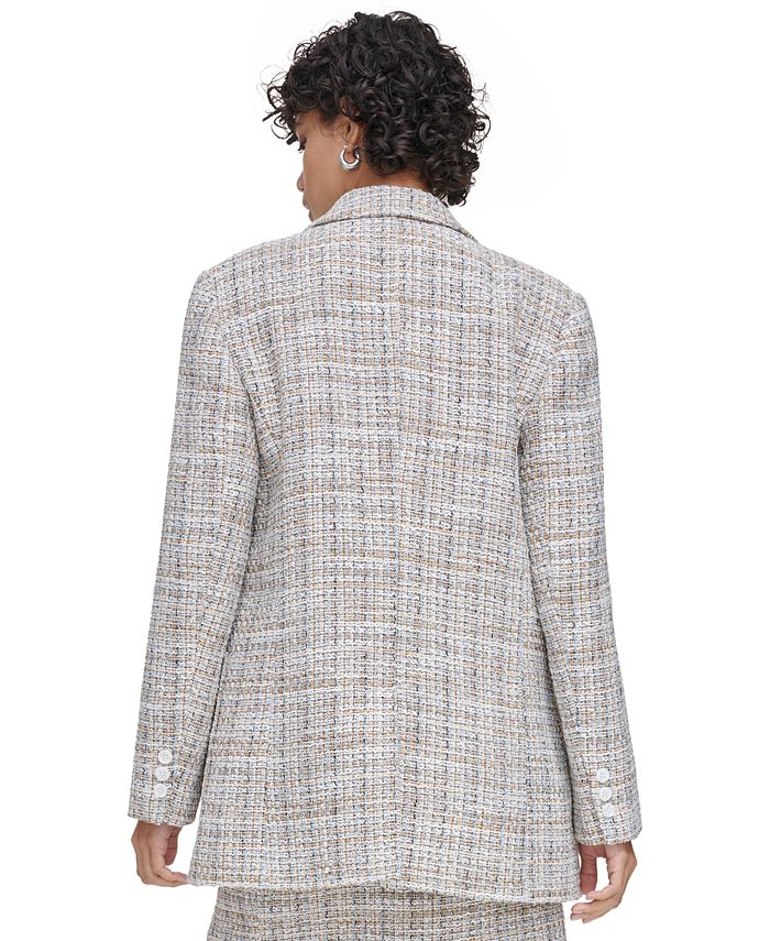 Calvin Klein Women's Tweed One-Button Long Jacket - Macy's