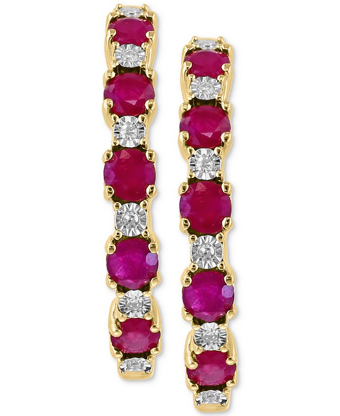 EFFY Collection EFFY® Ruby (3/4 ct. t.w.) & Diamond Accent Small Huggie ...