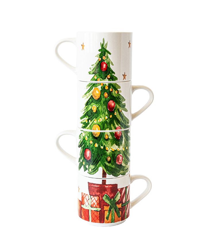 over&back Christmas Tree Stackable Mugs, Set of 4 - Macy's