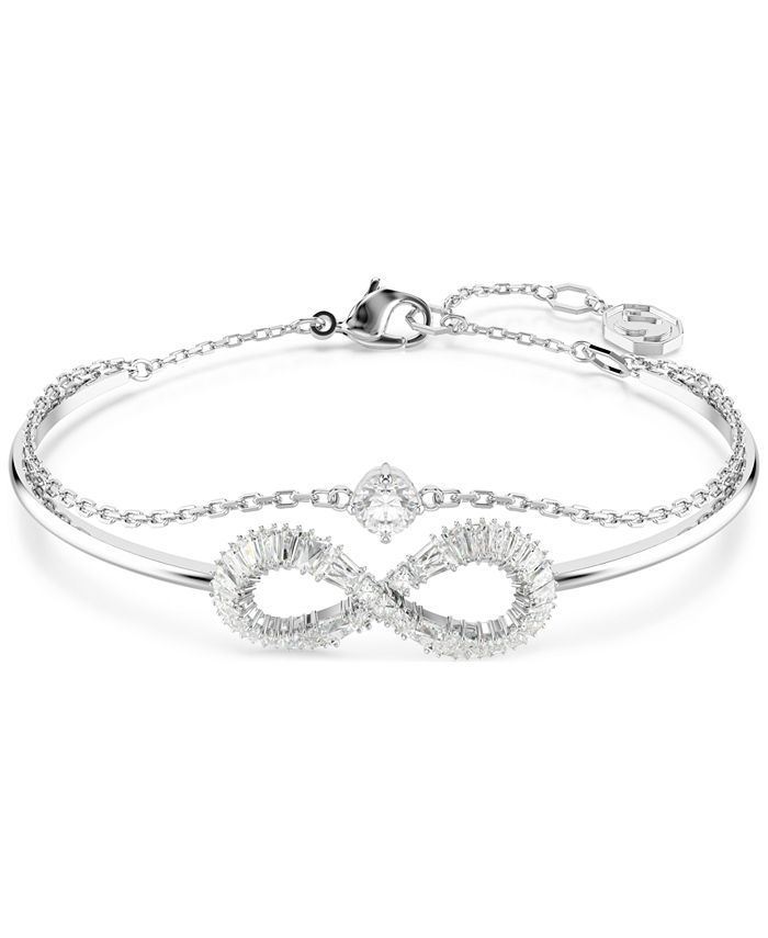 Swarovski Rhodium-Plated Baguette Crystal Infinity Double-Row Bangle ...
