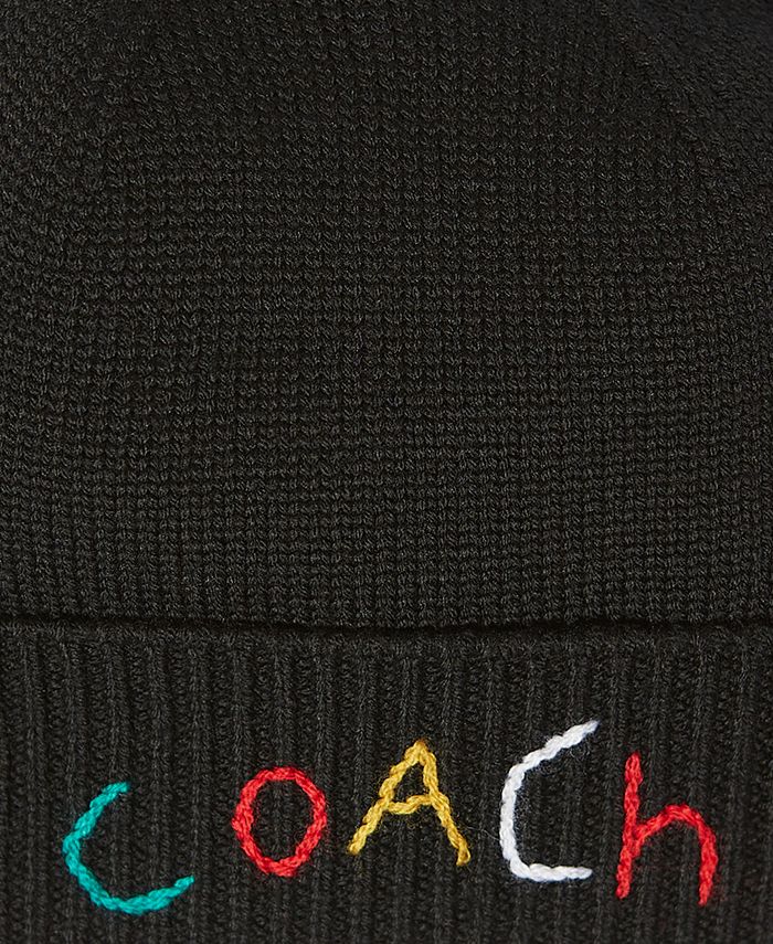 COACH Women's Boxed Embroidered Rib Trim Wool Beanie - Macy's