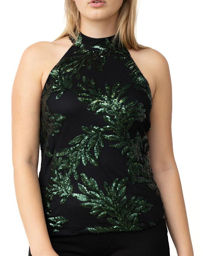 Cable & Gauge Women's Halter Neck Leaf Sequin Blouse - Macy's