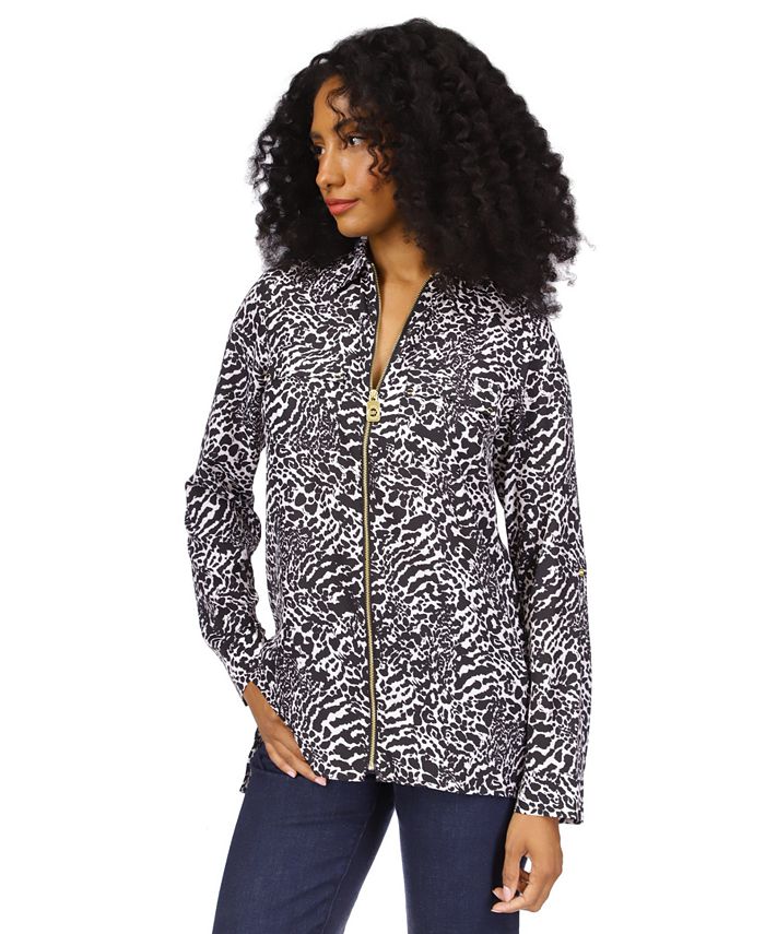Michael Kors Women's Animal-Print Zip-Front Top - Macy's