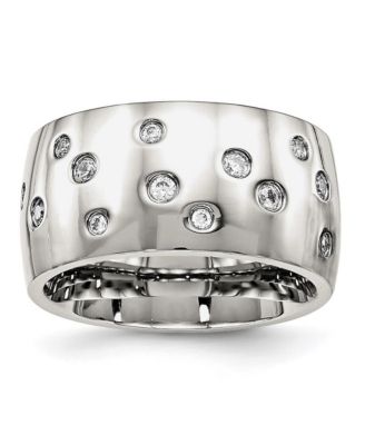 Chisel Stainless Steel Polished CZ 12mm Band Ring - Macy's