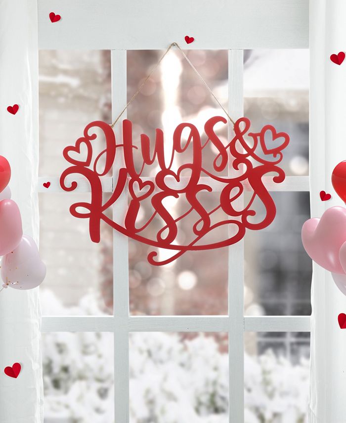 Glitzhome 11.50" L Valentine's Metal "Hugs Kisses" Wall Decor - Macy's