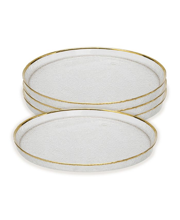 Classic Touch Pebbled Glass Dinner Plates Raised Rim with Border, Set ...
