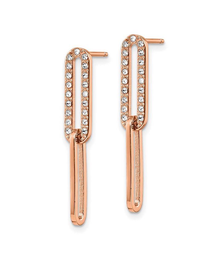 Chisel Stainless Steel Rose plated Crystal Interlocked Dangle Earrings ...