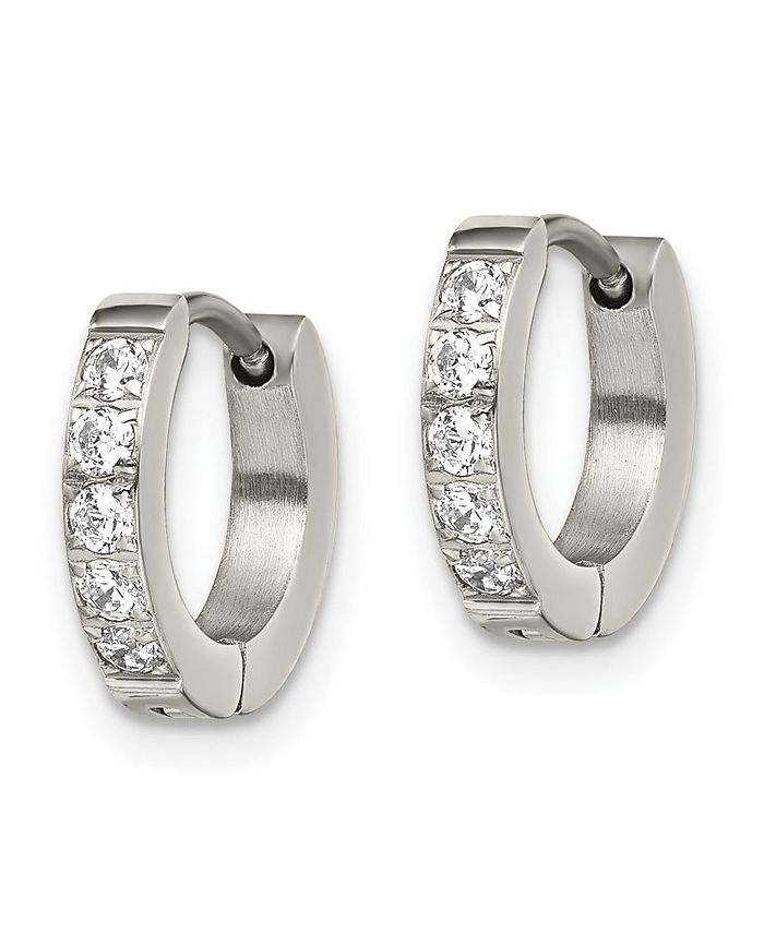 Chisel Stainless Steel Polished with CZ Hinged Hoop Earrings - Macy's