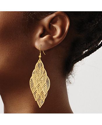 Chisel Stainless Steel Textured Yellow plated Leaves Dangle Earrings ...