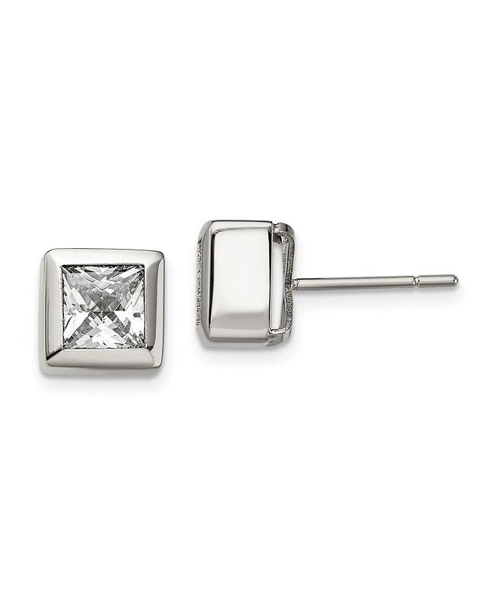 Chisel Stainless Steel Polished Square CZ Earrings - Macy's
