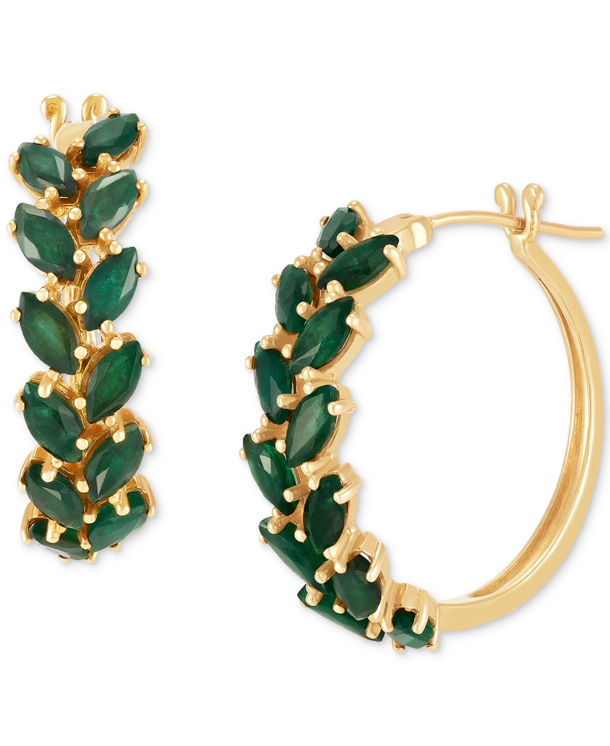 Click here for Emerald Marquise-Cut Leaf Design Small Hoop Earrin... prices