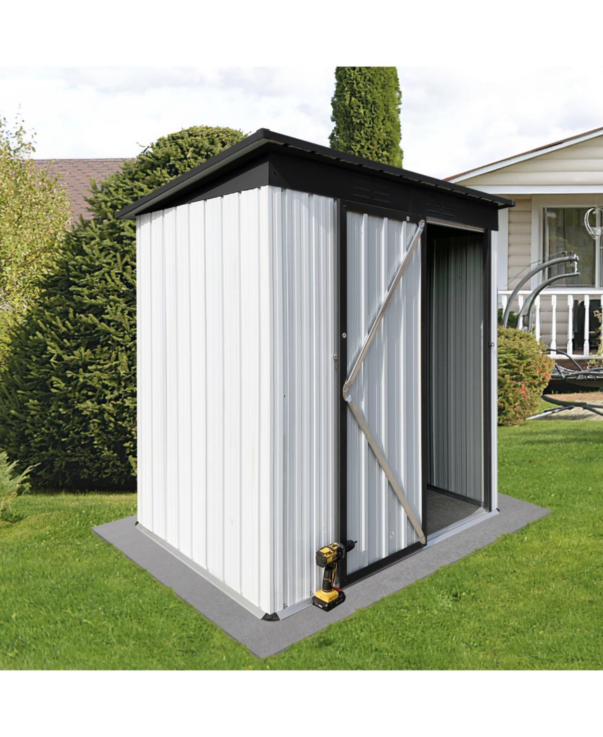 Simplie Fun Metal garden sheds 5ftx3ft outdoor storage sheds White ...