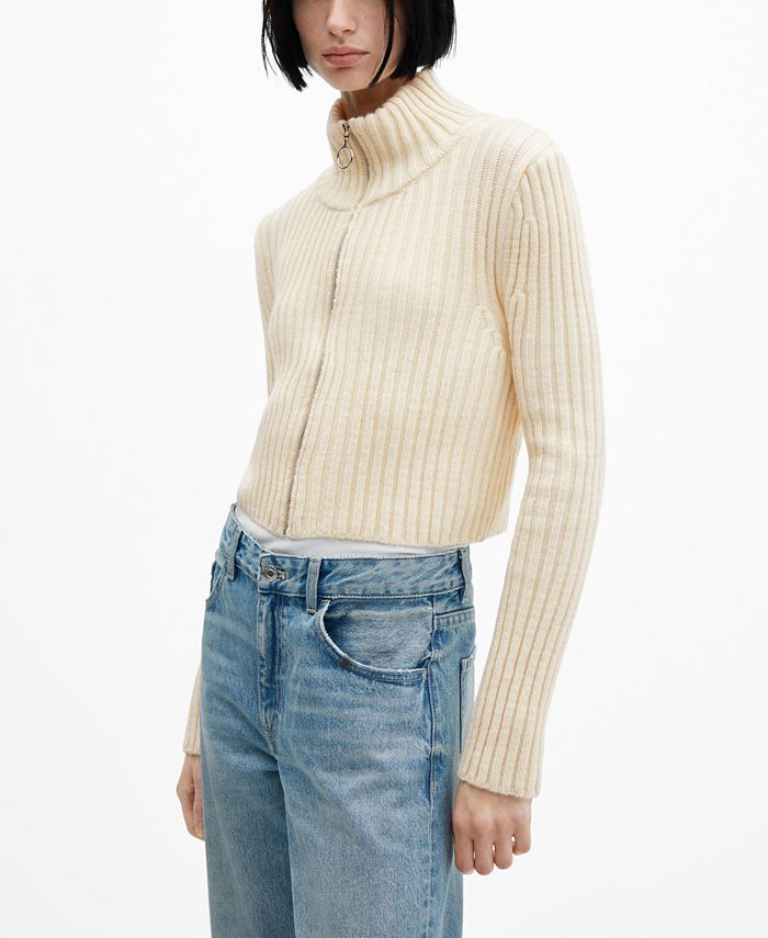 MANGO Women's Zipper Crop Cardigan - Macy's