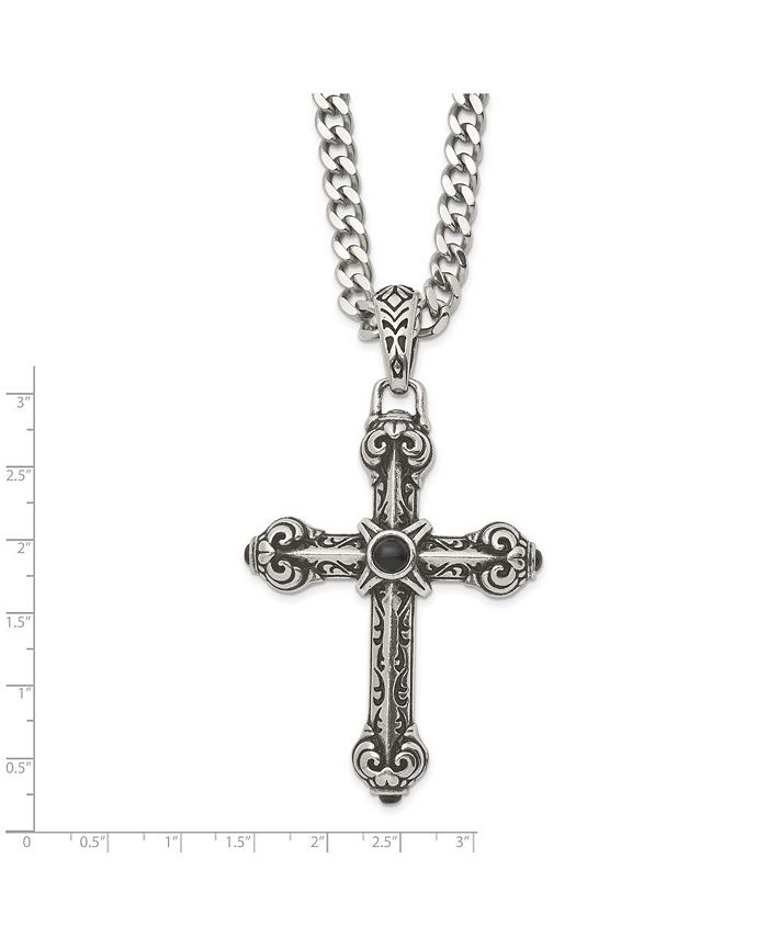 Chisel Synthetic Black Agate Cross Pendant Curb Chain Necklace - Macy's