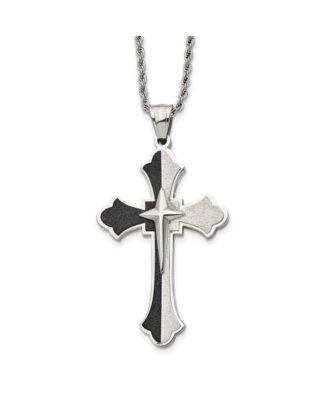 Chisel Black IP-plated Laser cut Cross Pendant Rope Chain Necklace - Macy's