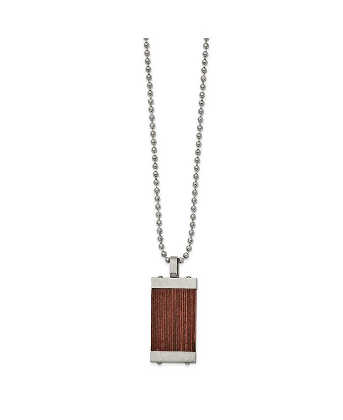 Chisel Brushed with Wood Inlay Pendant on a Ball Chain Necklace - Macy's