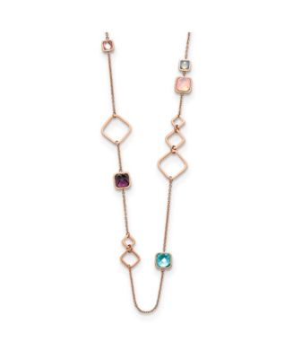 Chisel Rose IP-plated Multicolor Crystal 21.5 inch Cable Chain Necklace ...