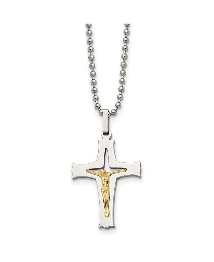 Chisel 14k Gold tone Accent Crucifix Pendant Ball Chain Necklace - Macy's