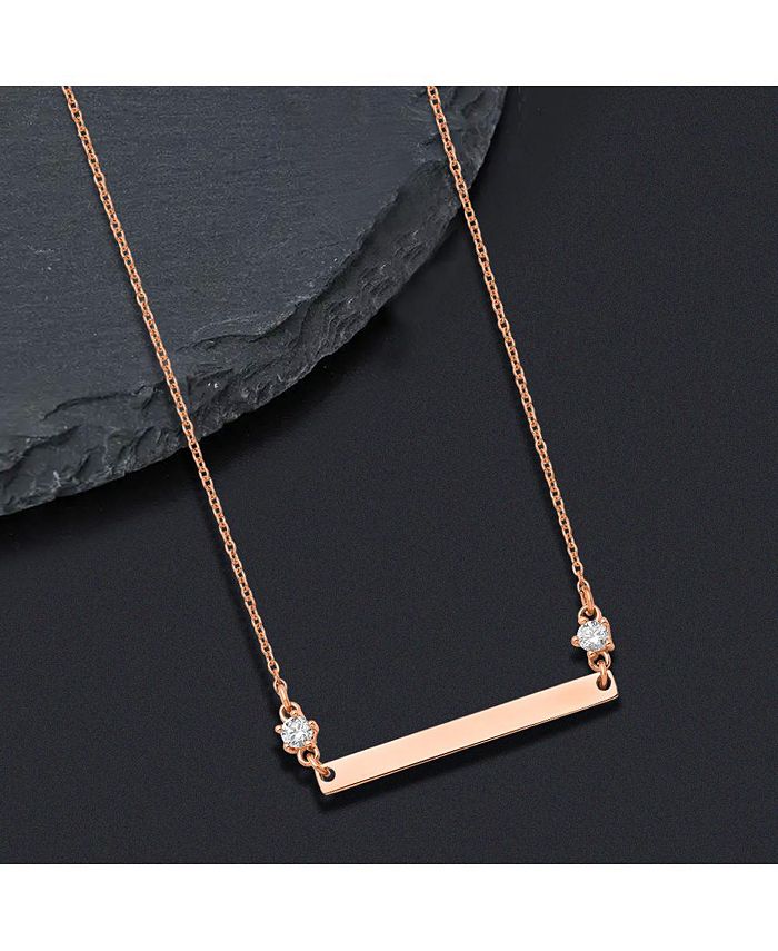 Chisel Polished Rose IP-plated Bar with CZ Stars Cable Chain Necklace ...