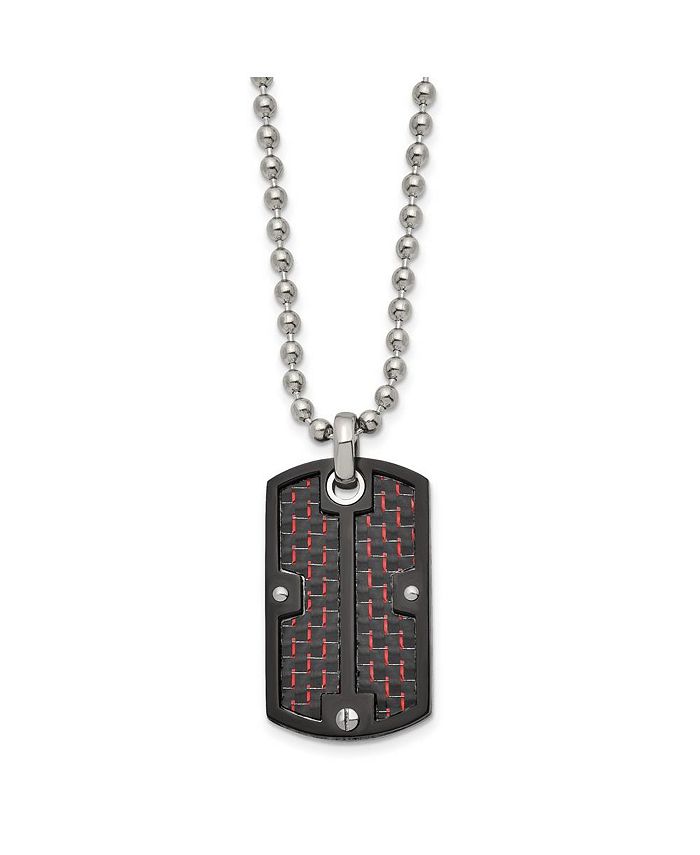 Chisel Black and Red Carbon Fiber Inlay Dog Tag Ball Chain Necklace ...