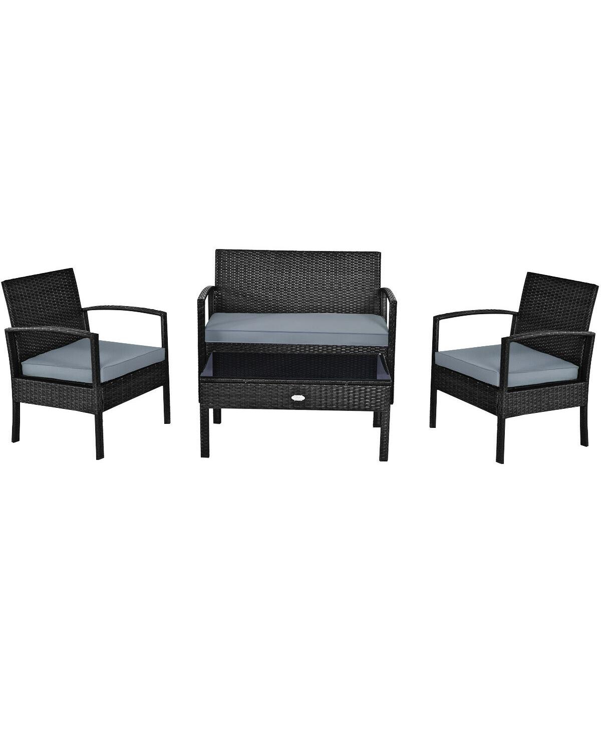 Click here for 4 Pieces Patio Rattan Cushioned Furniture Set with... prices